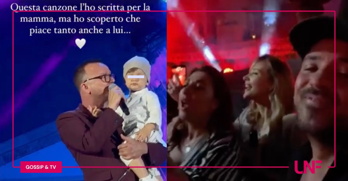 Gigi D'Alessio presenta il figlio Francesco e sotto il palco Denise ...