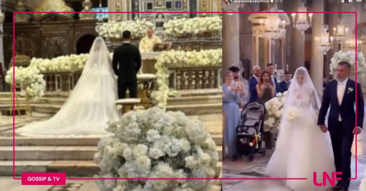 Il matrimonio di Chiara Nasti e Mattia Zaccagni, tutta l'emozione in chiesa e il primo abito ...
