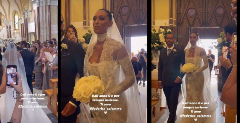 E' bellissima Federica Calemme nel suo abito da sposa pizzi e trasparenze: il video del ...