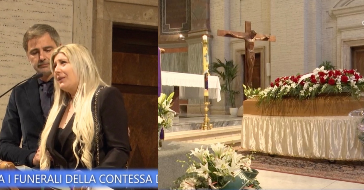 Giada de Blanck sorretta da Beppe Convertini ai funerali di mamma ...